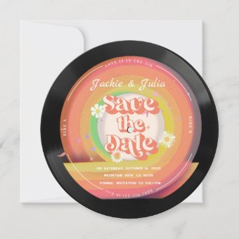 groovy Retro Vinyl Record save the date Invitation | Zazzle