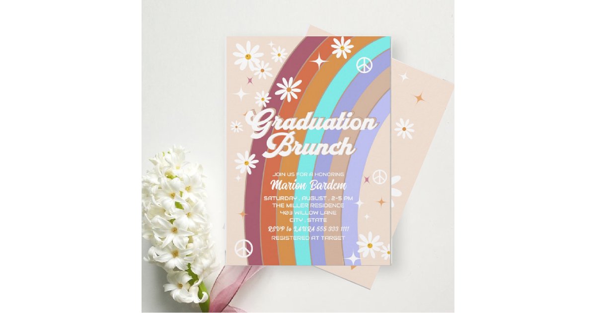 Groovy retro watercolor graduation brunch invitation | Zazzle