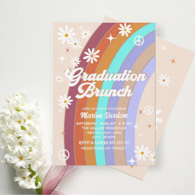 Groovy retro watercolor graduation brunch invitation | Zazzle