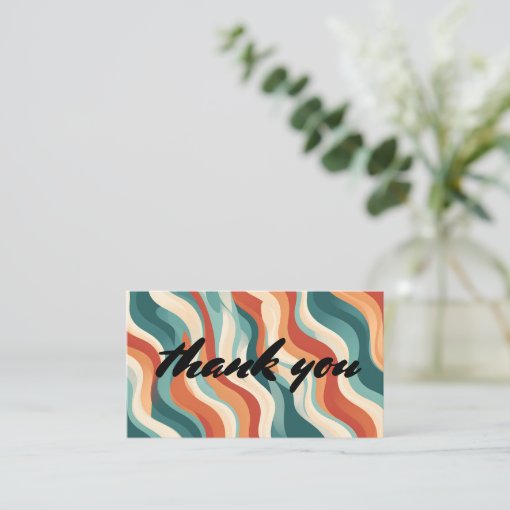 Groovy retro wavy lines thank you enclosure card | Zazzle