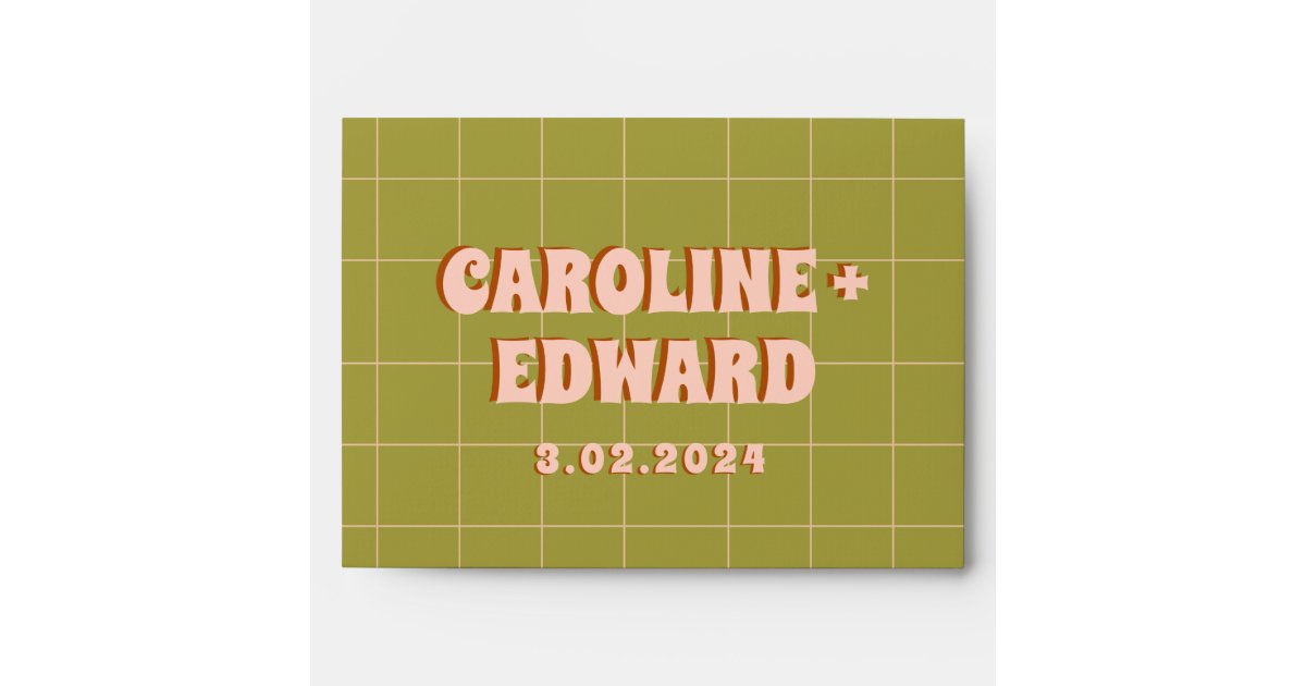 Groovy Retro Wedding Envelope with Custom Names | Zazzle
