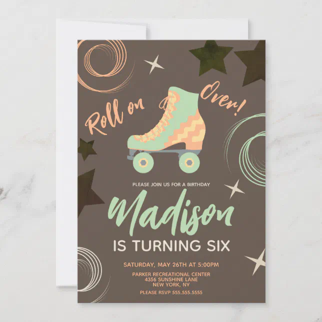 Groovy Roller Skates Rollerskating Birthday Party Invitation | Zazzle