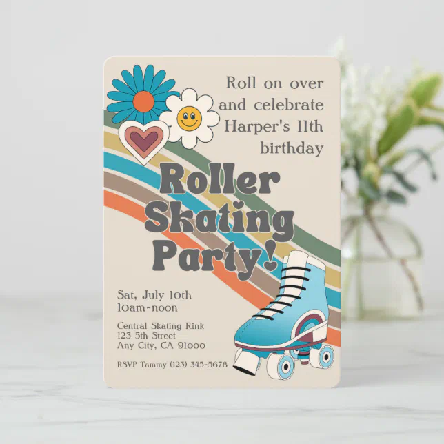 Groovy Roller Skating Birthday Party Invitation | Zazzle
