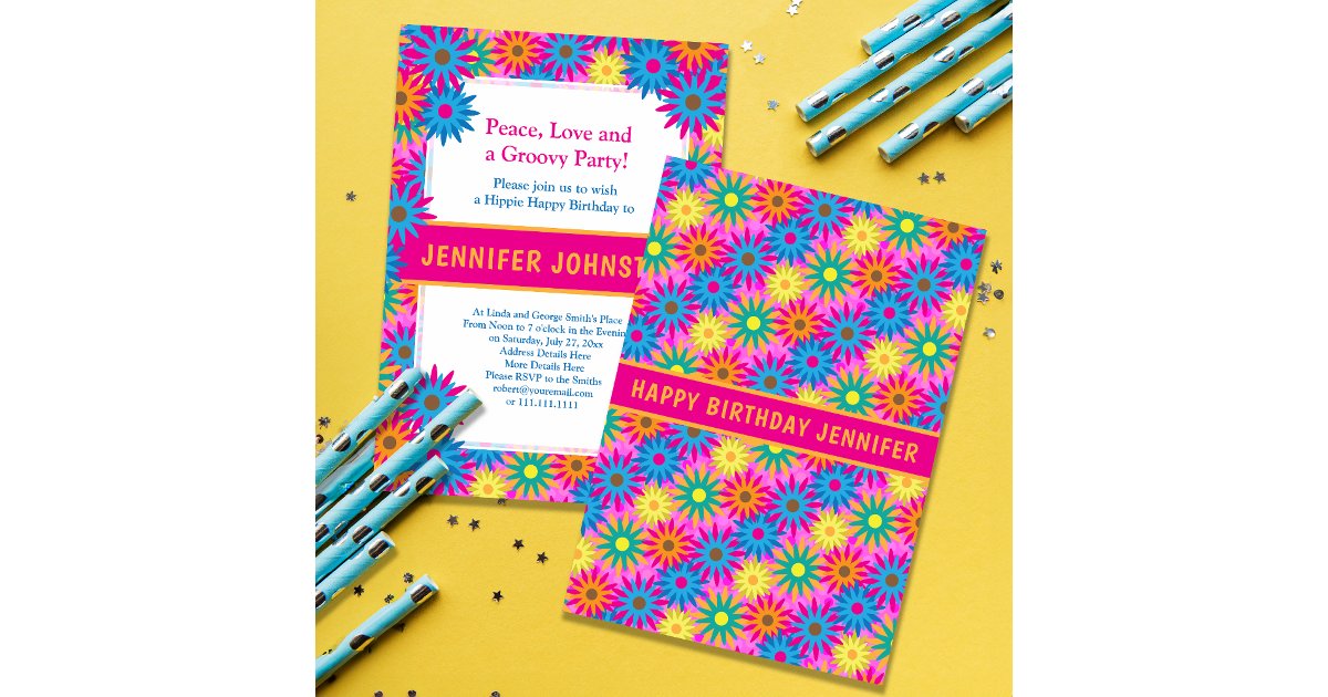 Groovy Sixties Theme Flower Power Birthday Invitation | Zazzle