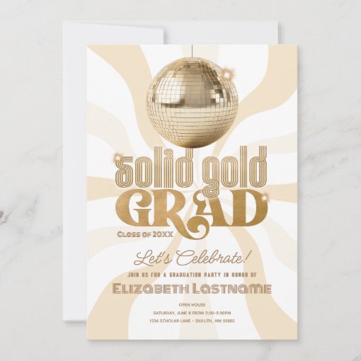 Groovy Solid Gold Grad Disco Graduation Party Invitation | Zazzle