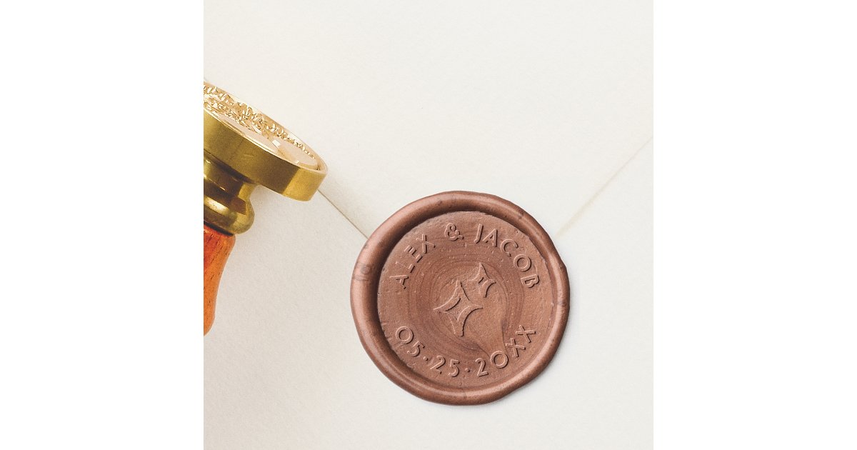 Groovy Sparkle Couples Names & Wedding Date Wax Seal Sticker | Zazzle