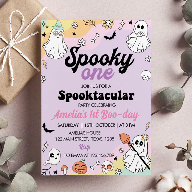 Groovy Spooky One Ghost Birthday Invitation | Zazzle