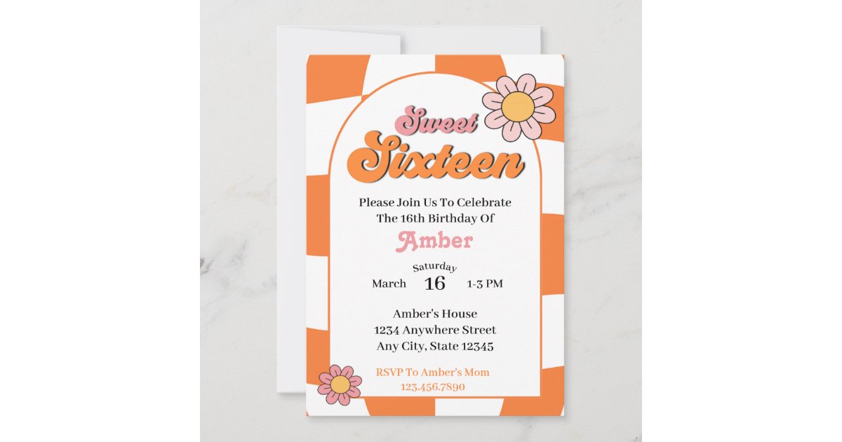Groovy Sweet 16 Birthday Party Invitation | Zazzle