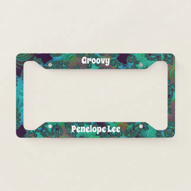 Groovy Teal and Plum Fractal with Your Name License Plate Frame | Zazzle