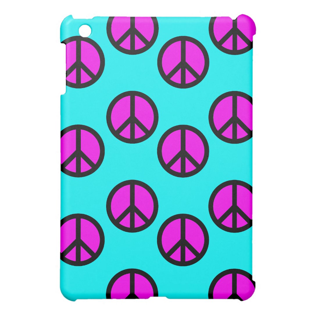 Groovy Teen Hippie Teal and Purple Peace Signs iPad Mini Case | Zazzle