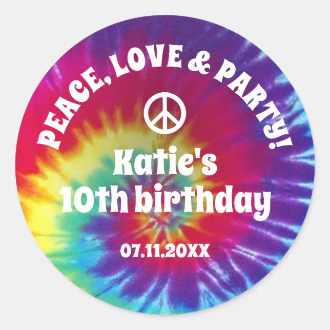 Groovy Tie Dye Hippie Party Classic Round Sticker | Zazzle