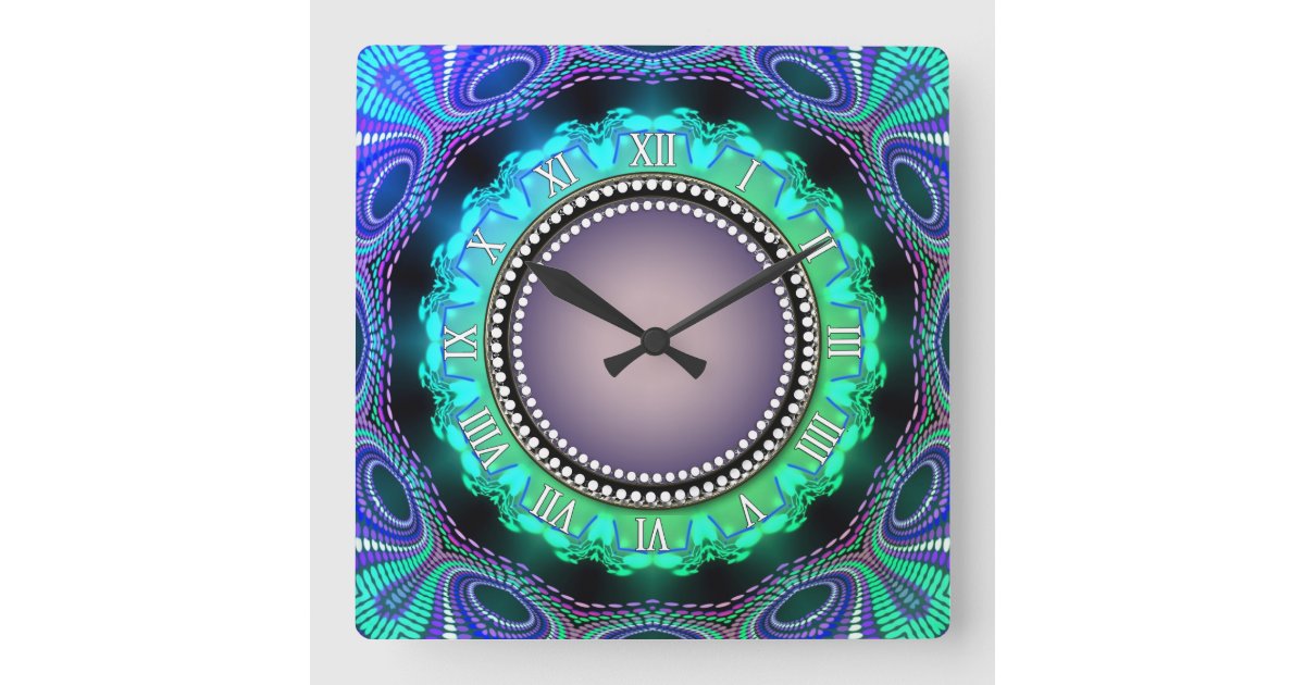 Groovy Time Aqua Green Purple Wall Clock | Zazzle