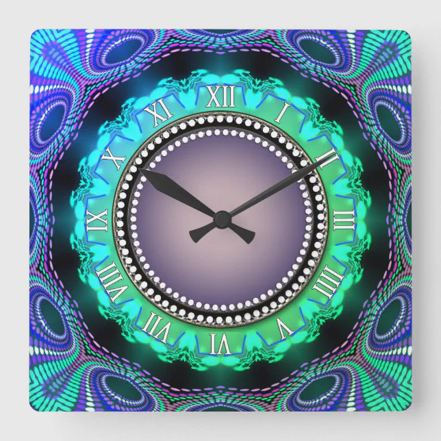 Groovy Time Aqua Green Purple Wall Clock | Zazzle