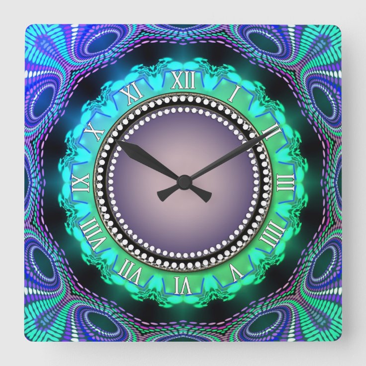 Groovy Time Aqua Green Purple Wall Clock | Zazzle