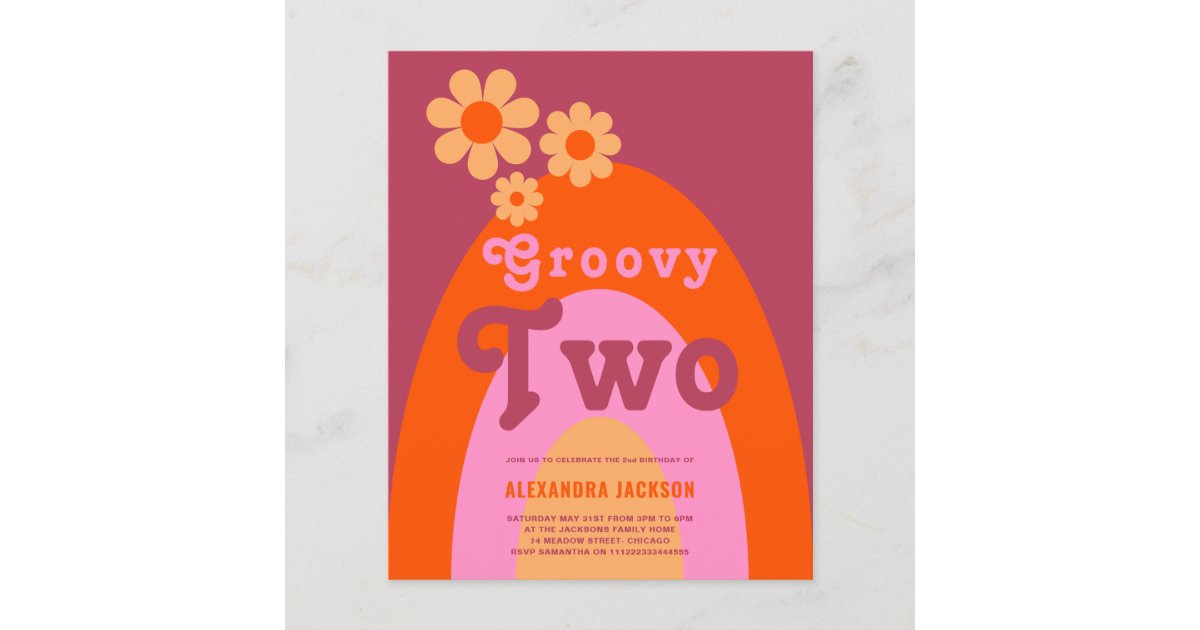 Groovy Two Retro Rainbow Birthday Party Budget Flyer | Zazzle