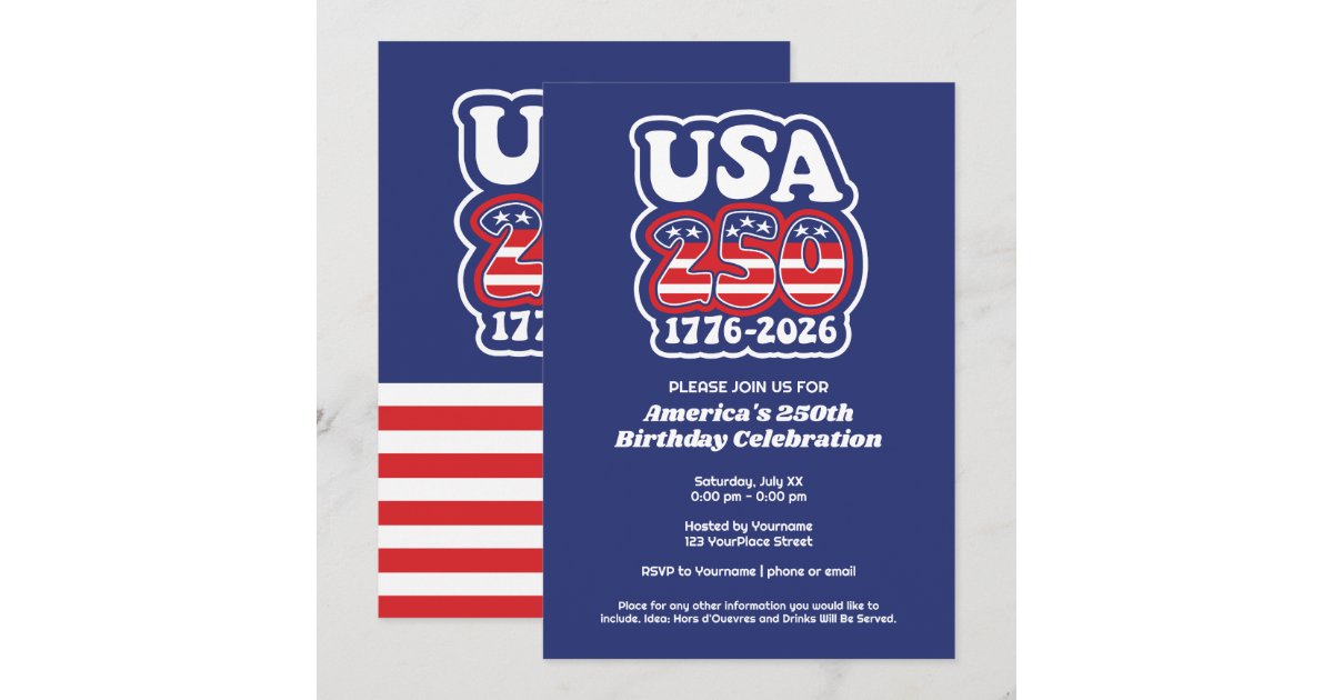 Groovy USA 250 - America's 250th Birthday Party Invitation | Zazzle