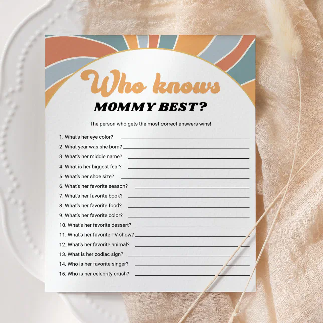 Groovy Who Knows Mommy Best Baby Shower Game | Zazzle