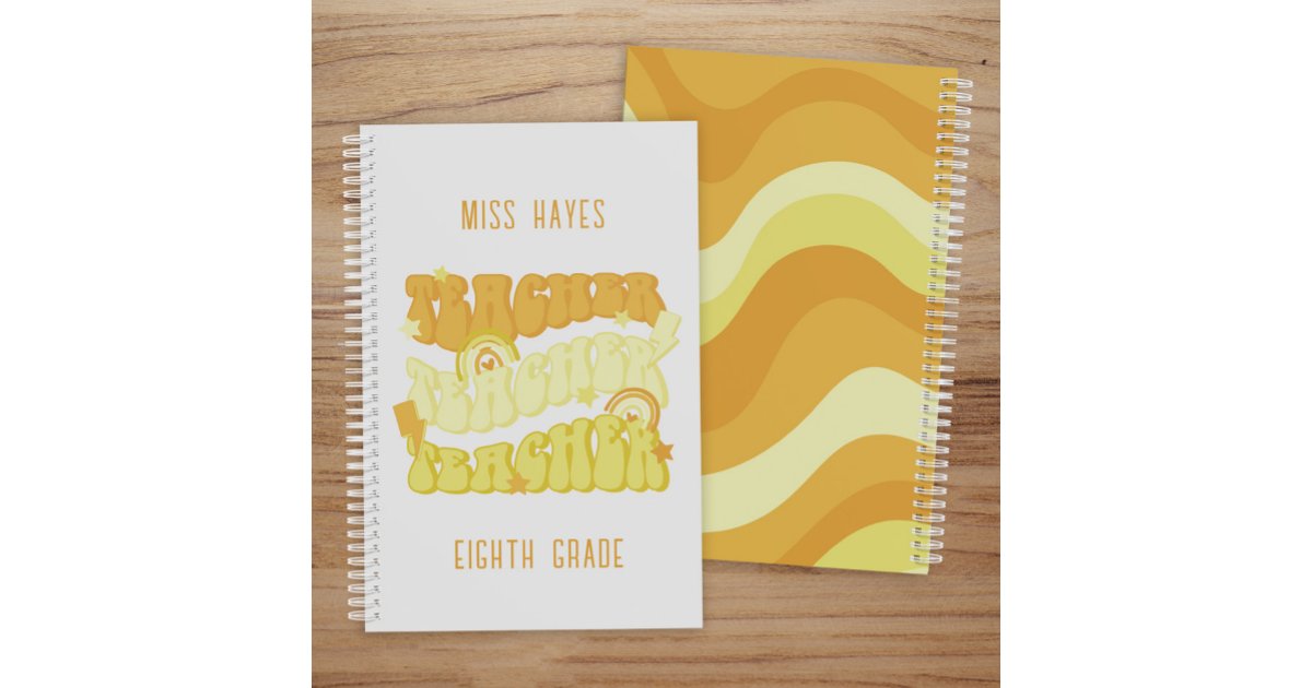 Groovy Yellow Retro Cute Teacher Planner | Zazzle
