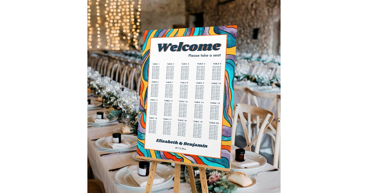 Groovy Yellow Wedding Seating Chart Template Photo Foam Board | Zazzle