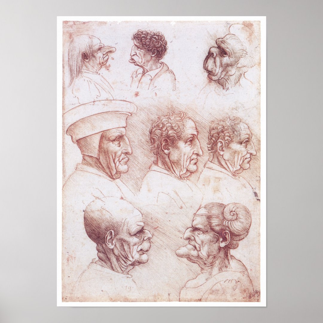 Grotesque Heads, Leonardo da Vinci Poster | Zazzle