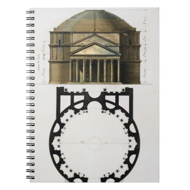 Ground plan and facade of the Pantheon, Rome, from Notebook | Zazzle