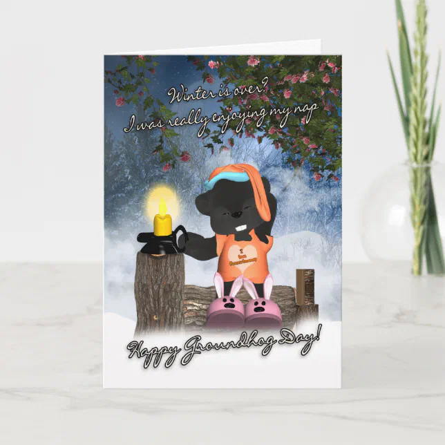 Groundhog Day Card - Cute Sleepy Groundhog Card | Zazzle