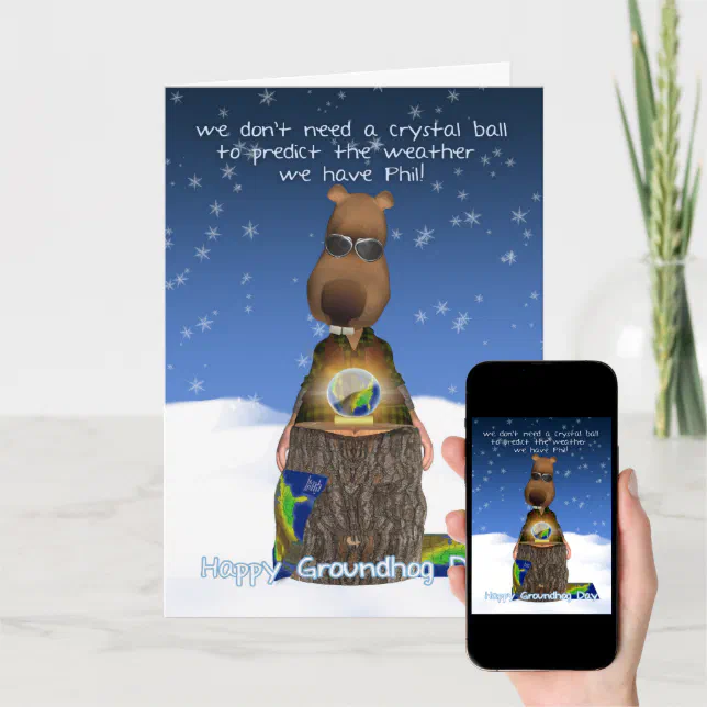 Groundhog Day Greeting Card With Groundhog Crystal | Zazzle