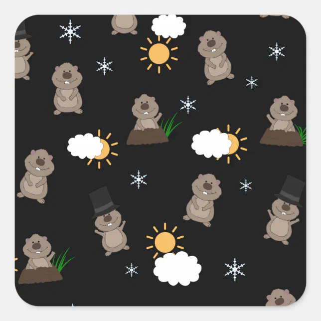Groundhog Day Pattern Square Sticker | Zazzle