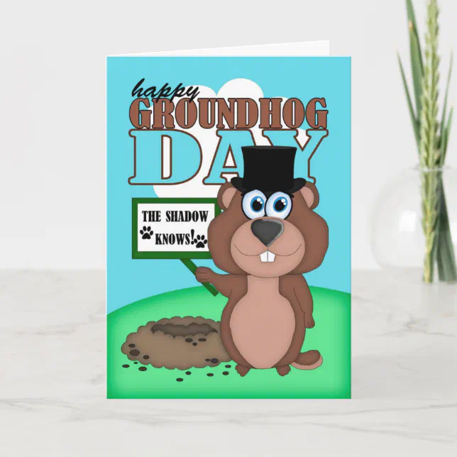 Groundhog Day With Cute Cartoon Groundhog Card | Zazzle
