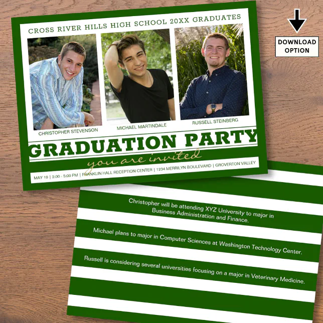 Group Graduation Party 3 Photos Green Invitation | Zazzle