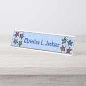 Group of Colorful Turtles Abstract Markings Blue Desk Name Plate | Zazzle