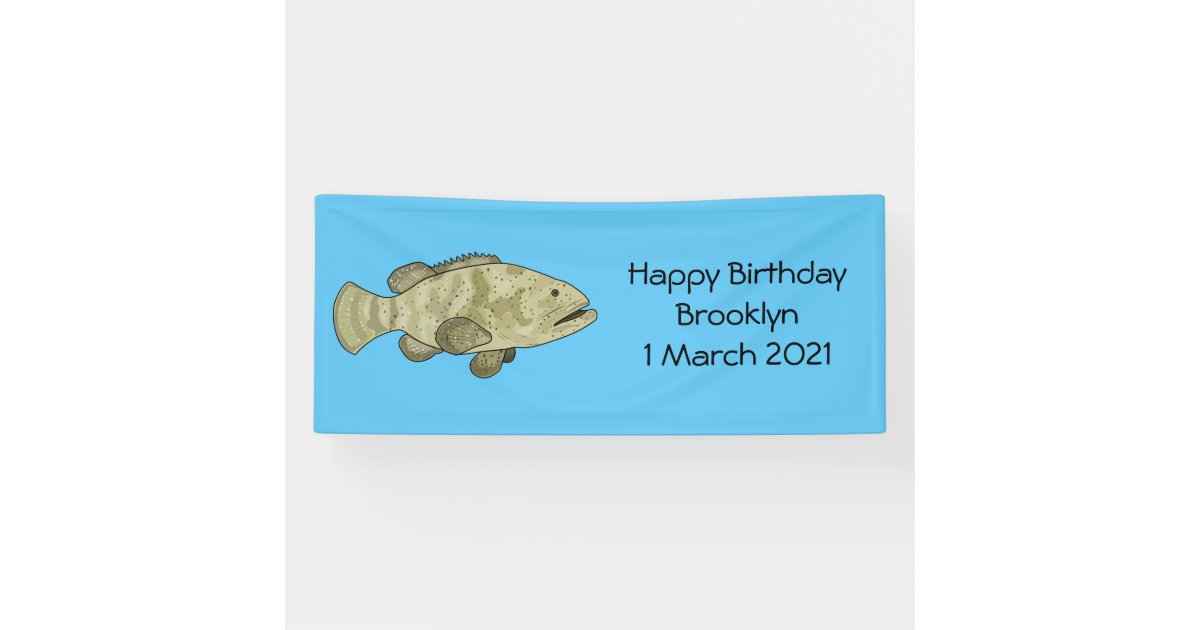 Grouper fish cartoon illustration banner | Zazzle