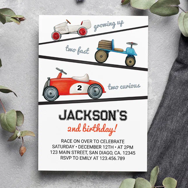 Growing Up Two Fast Birthday Invitation Race Car | Zazzle