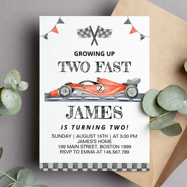 Growing Up Two Fast Birthday Invitation Racing Car | Zazzle
