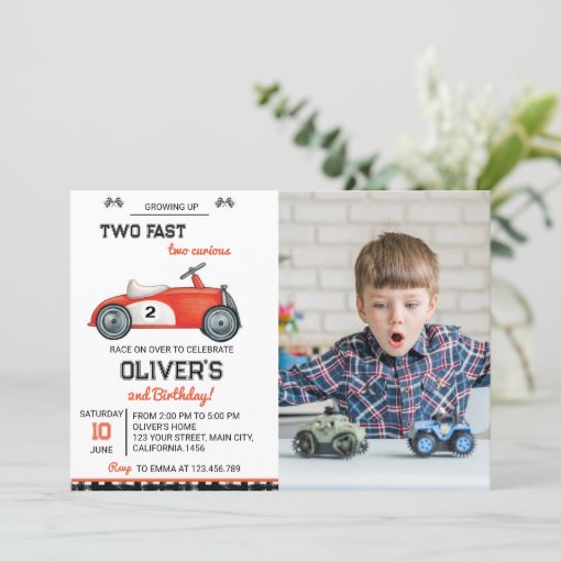 Growing Up Two Fast Boy 2nd Birthday Invitation | Zazzle