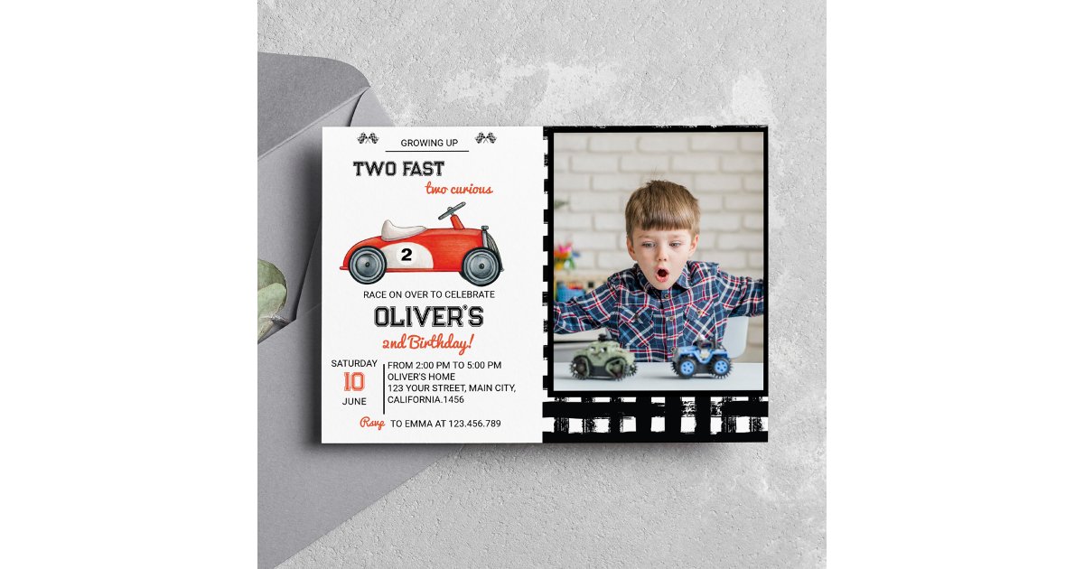 Growing Up Two Fast Car Boy Birthday Invitation | Zazzle