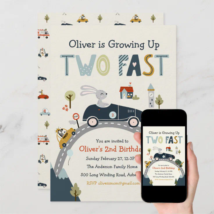 Growing Up Two Fast Cars Birthday Invitation | Zazzle