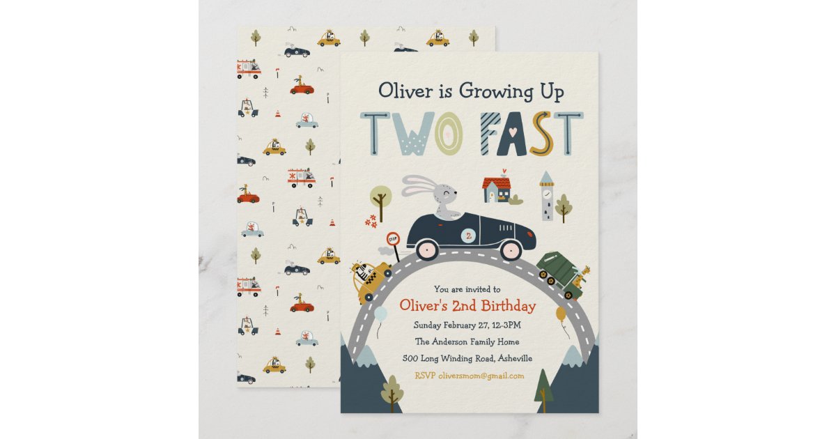 Growing Up Two Fast Cars Birthday Invitation | Zazzle