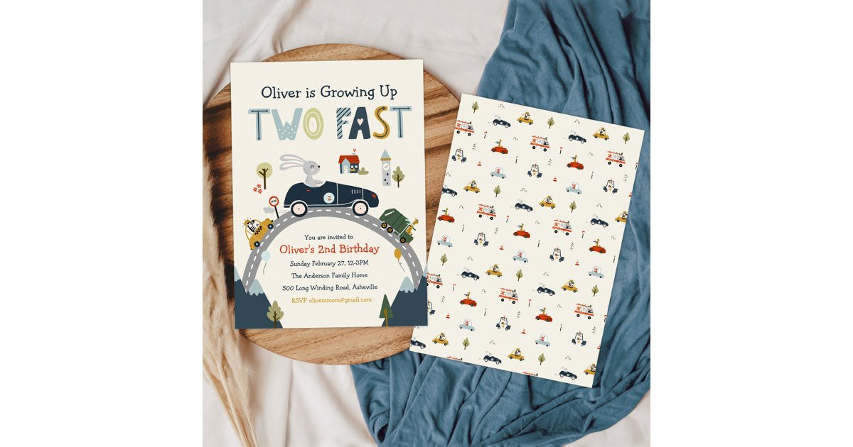 Growing Up Two Fast Cars Birthday Invitation | Zazzle