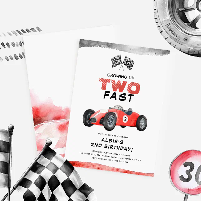 Growing Up TWO Fast Little Racer 2nd Birthday Invitation | Zazzle