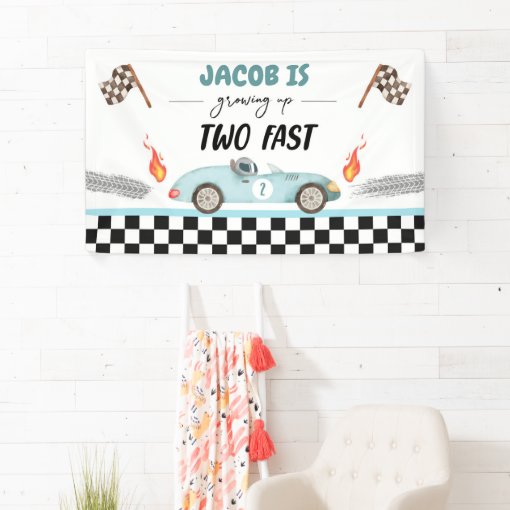 Growing Up Two Fast Race Car 2nd Birthday Backdrop Banner | Zazzle