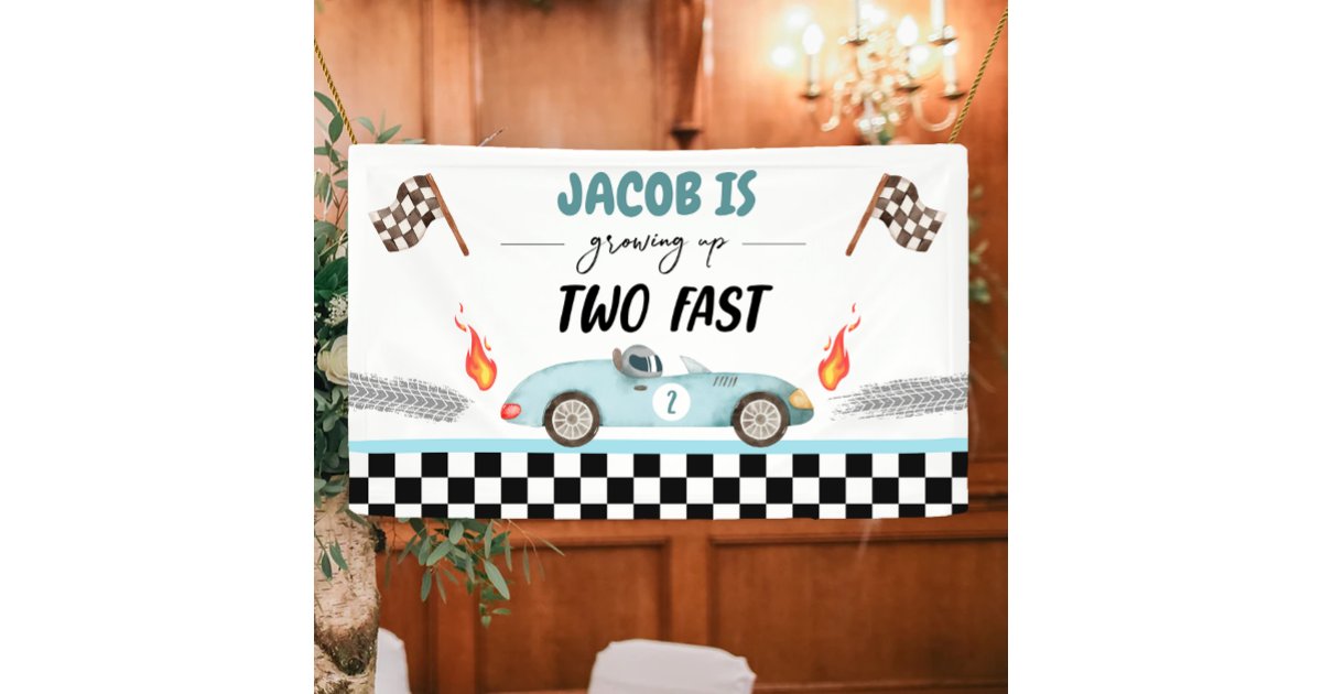Growing Up Two Fast Race Car 2nd Birthday Backdrop Banner | Zazzle