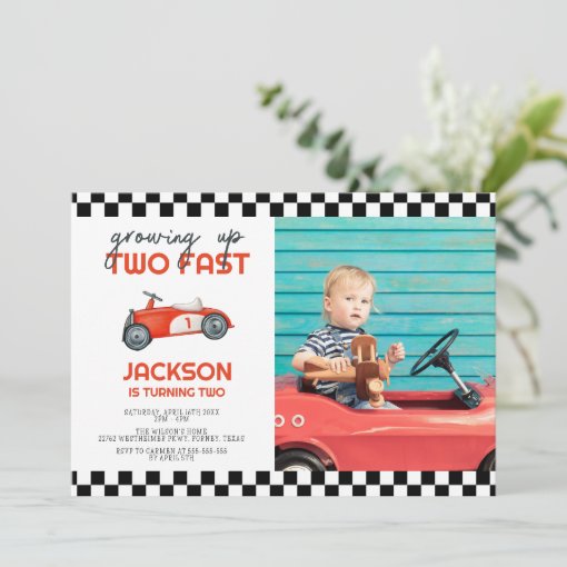 Growing Up Two Fast Race Car 2nd Birthday Party Invitation | Zazzle