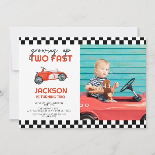 Growing Up Two Fast Race Car 2nd Birthday Party Invitation | Zazzle