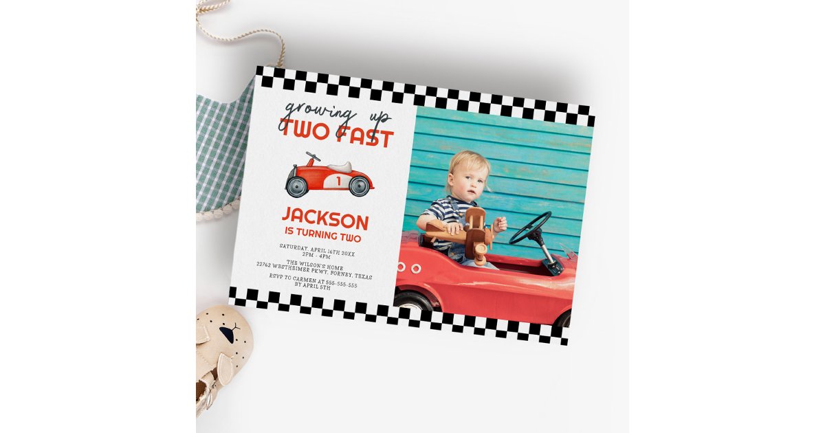 Growing Up Two Fast Race Car 2nd Birthday Party Invitation | Zazzle