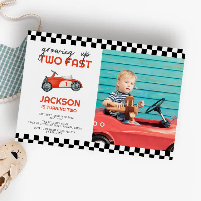 Growing Up Two Fast Race Car 2nd Birthday Party Invitation | Zazzle