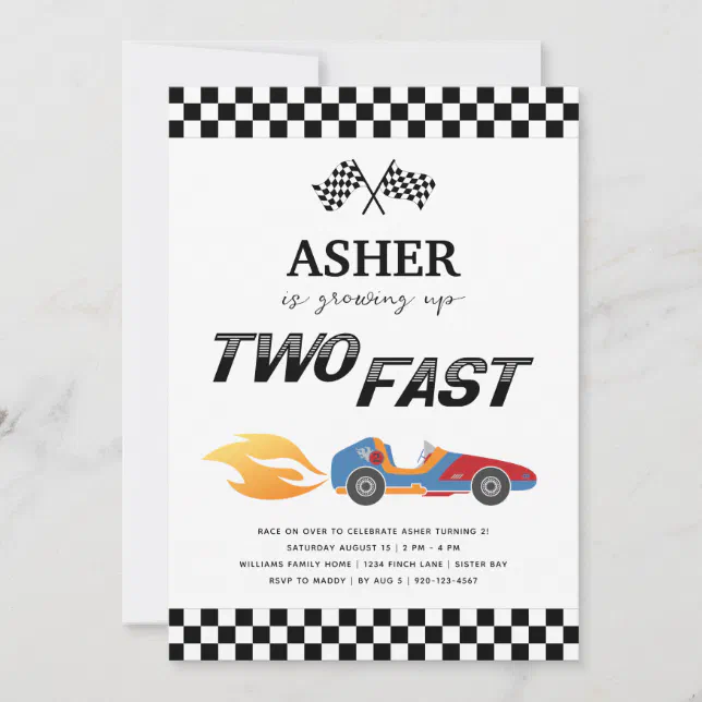 Growing Up Two Fast Race Car Boy 2nd Birthday Invitation | Zazzle