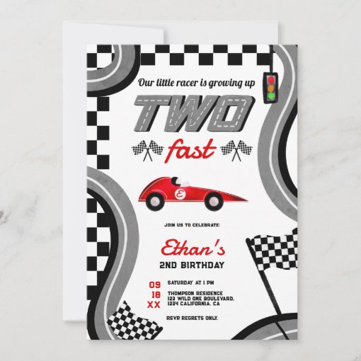 Growing up two fast racing theme cool 2nd birthday invitation | Zazzle