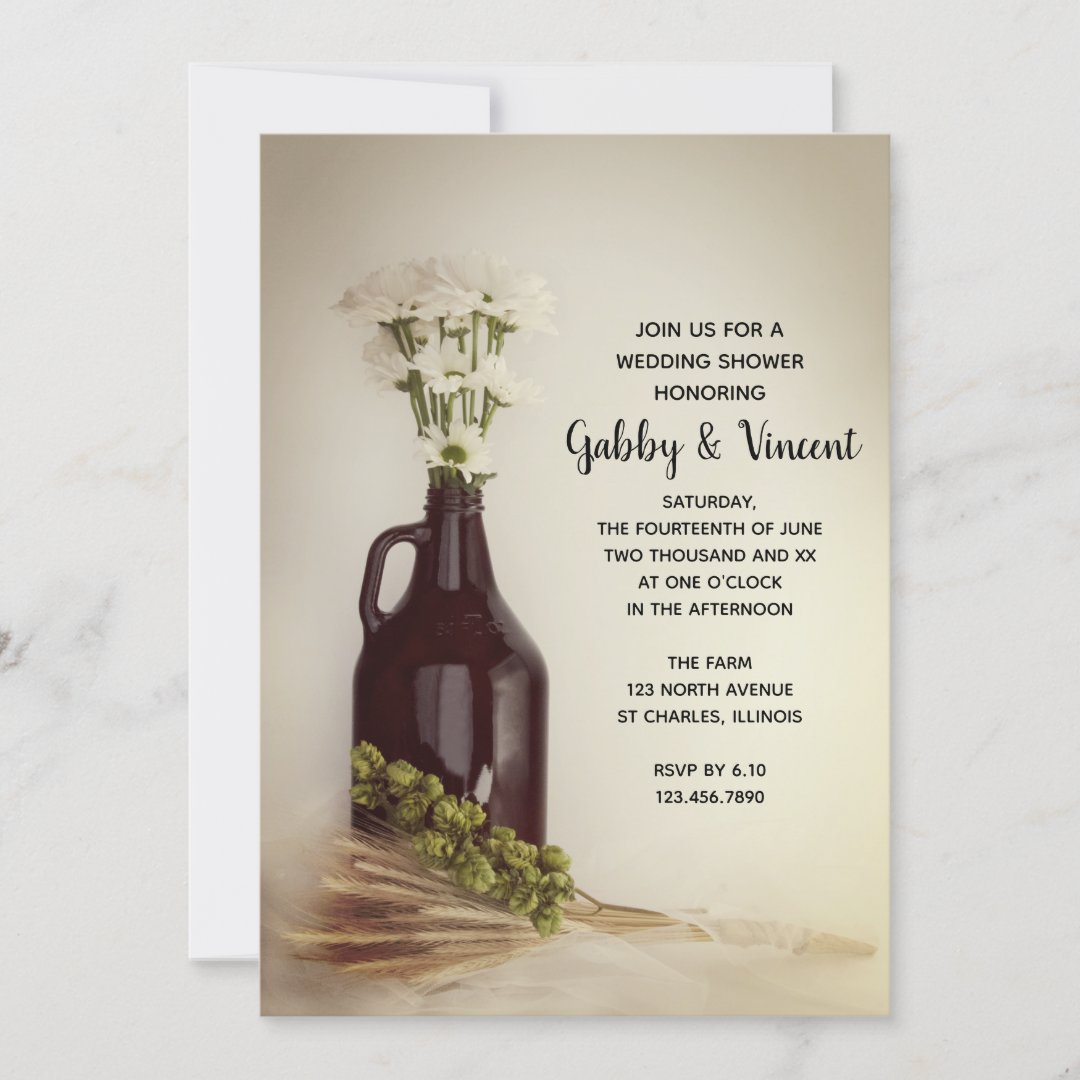Growler, Hops and Daisies Brewery Wedding Shower Invitation | Zazzle