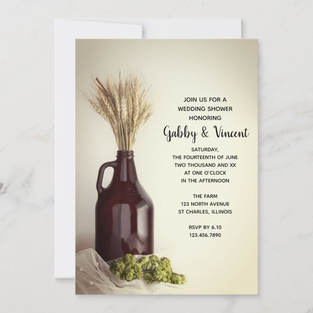 Growler, Hops and Wheat Brewery Wedding Shower Invitation | Zazzle